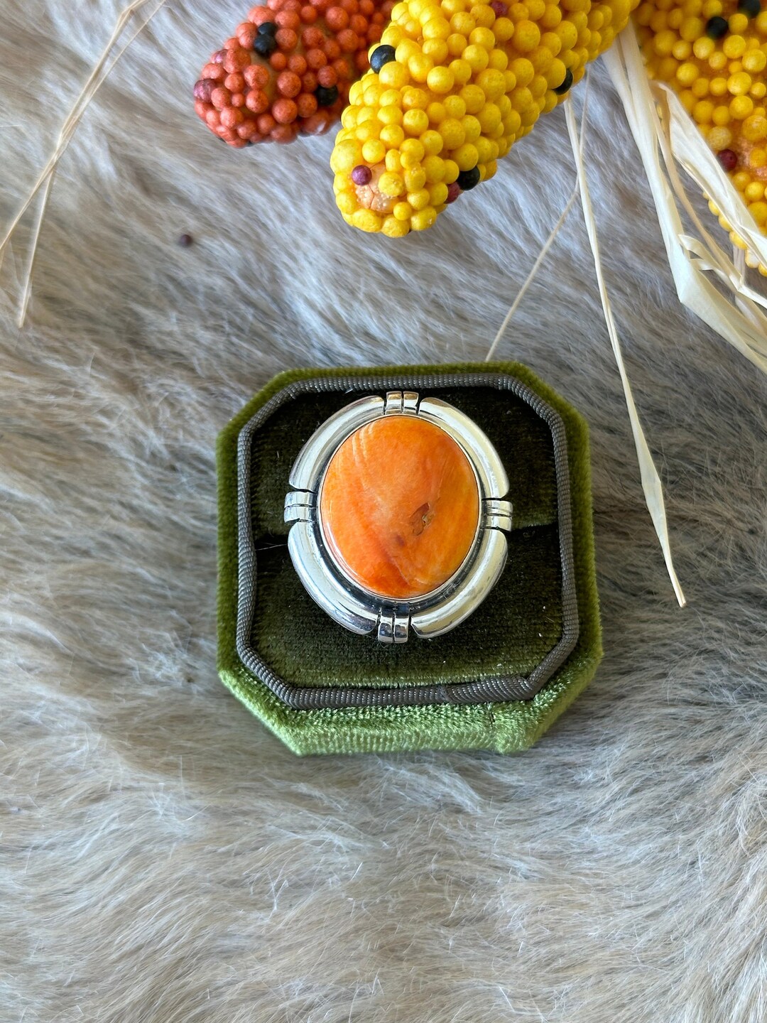 Larry Kaye Spiny Oyster & Sterling Silver Adjustable Ring - Etsy