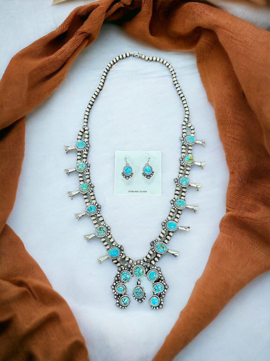 Thomas Francisco Kingman Turquoise & Sterling Silver Squash Blossom ...