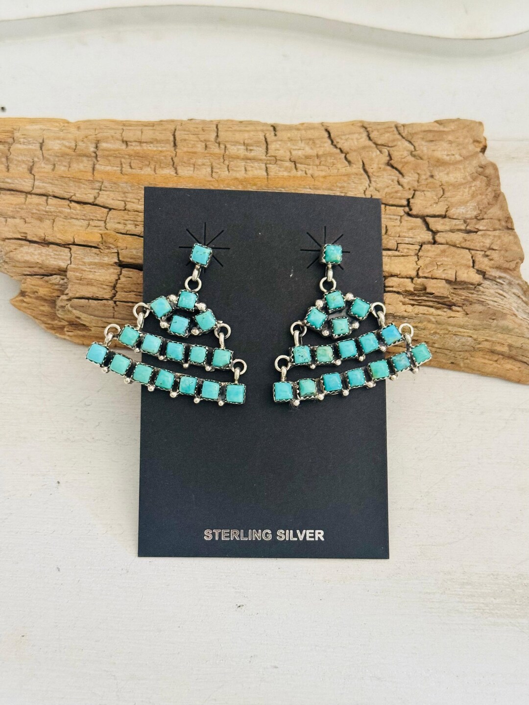 Julia Etsitty Kingman Turquoise & Sterling Silver Post Dangle Cluster ...
