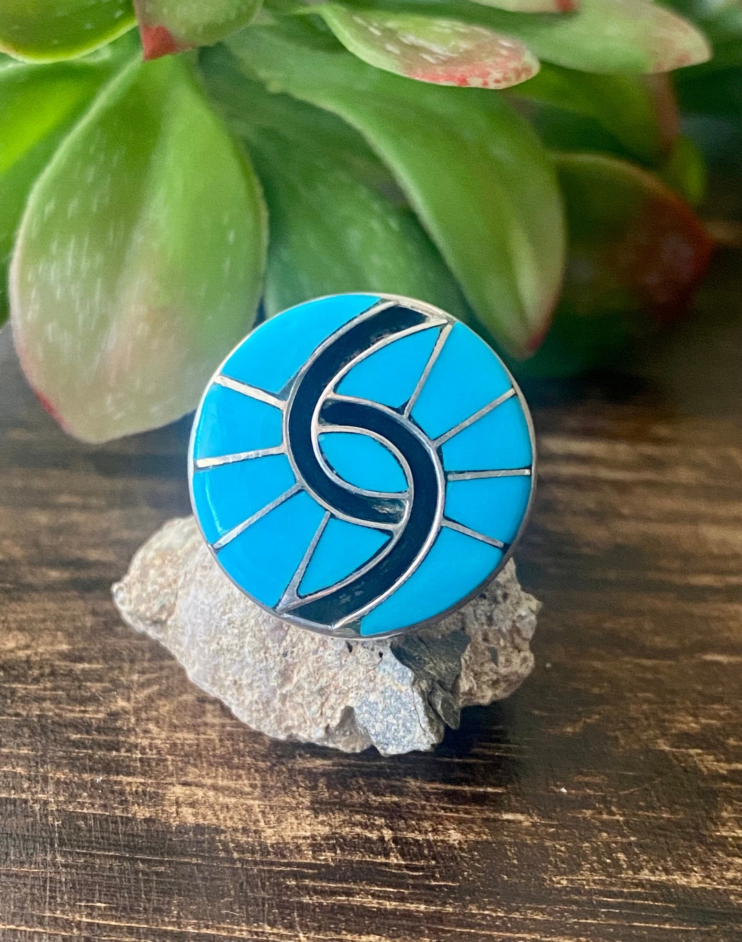 Amy Locaspino Kingman Turquoise & Sterling Silver Inlay Ring Size 8.25 ...