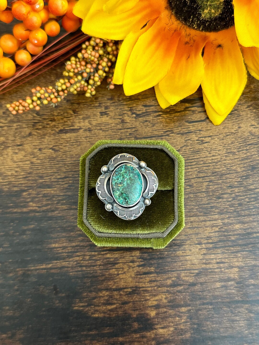 Gilbert Platero Sonoran Gold Turquoise & Sterling Silver Ring Size 8.5 ...