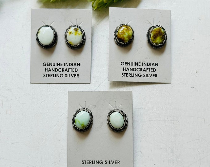 Timothy Yazzie Palomino Variscite & Sterling Silver Post Earrings - Etsy