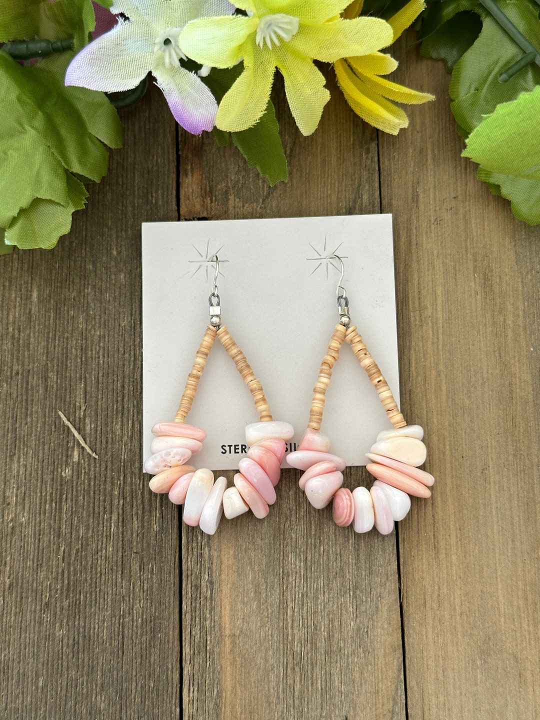 Navajo Strung Pink Conch & Shell Beads Dangle Earrings - Etsy