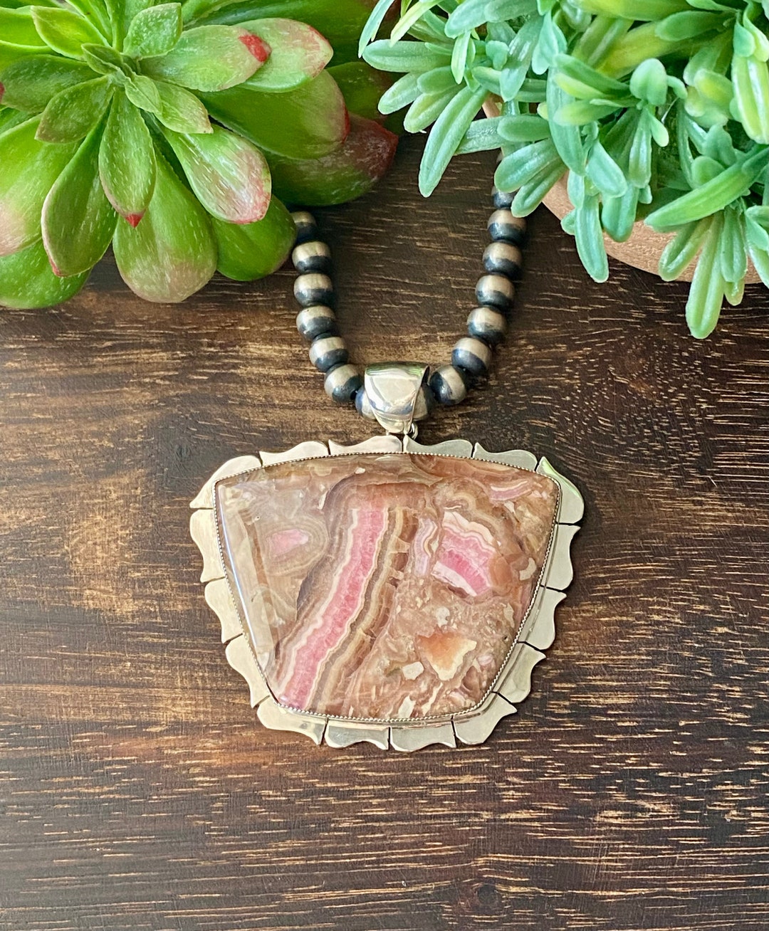 Larry Kay Rhodochrosite & Sterling Silver Pendant - Etsy