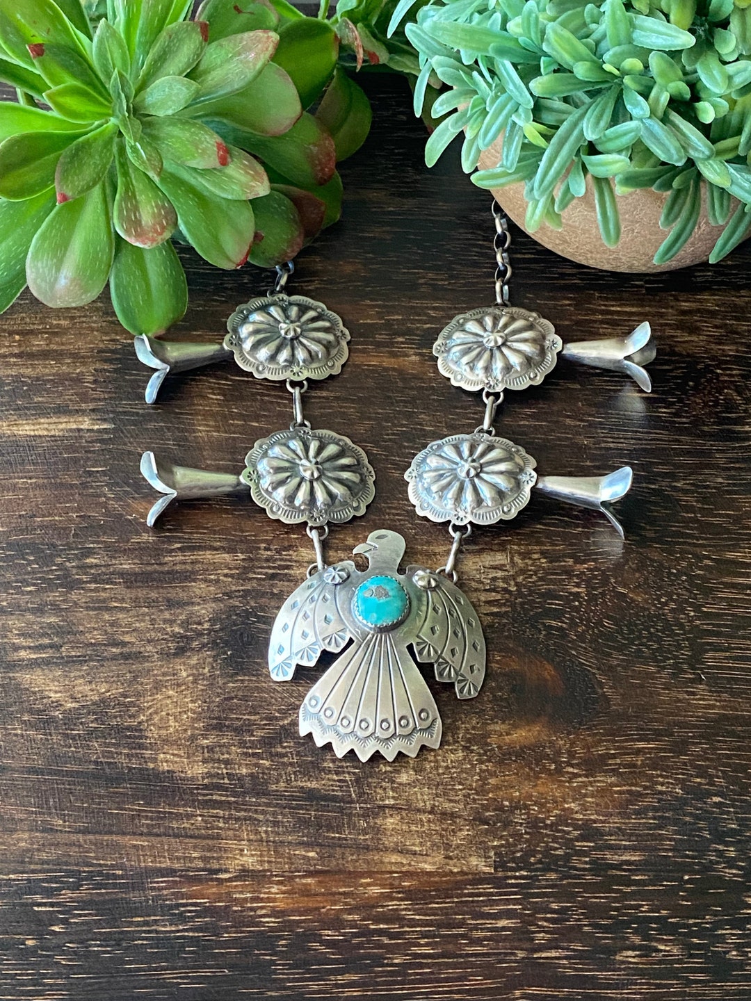 Tim Yazzie Kingman Turquoise & Sterling Silver Thunderbird Necklace - Etsy