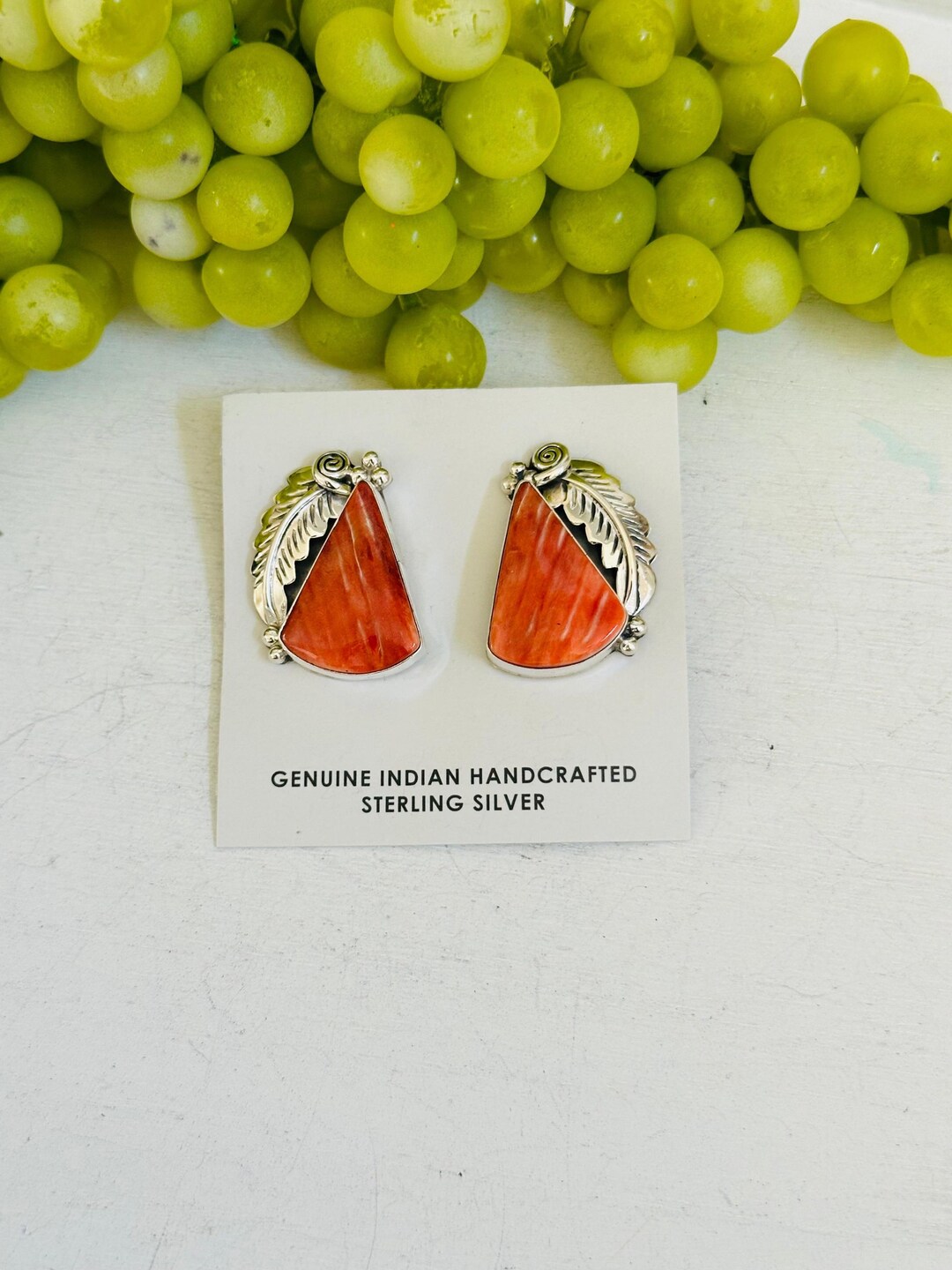 Julia Etsitty Spiny Oyster & Sterling Silver Feather Post Dangle ...