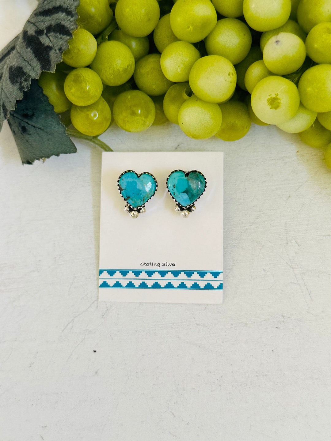 TTD Dainty Kingman Turquoise & Sterling Silver Post Heart Earrings - Etsy