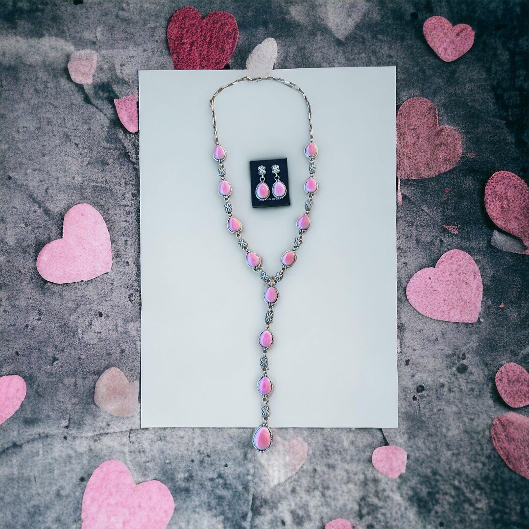 Fred Francis Pink Conch and Sterling Silver Lariat Necklace Set - Etsy