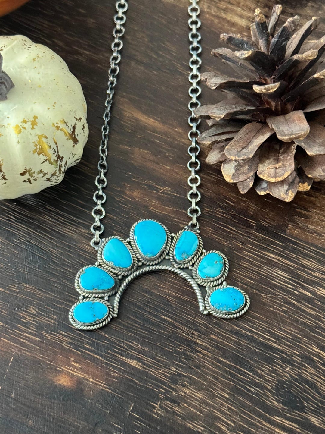 Southwest Valley Blue Turquoise & Sterling Silver Cluster Necklace - Etsy