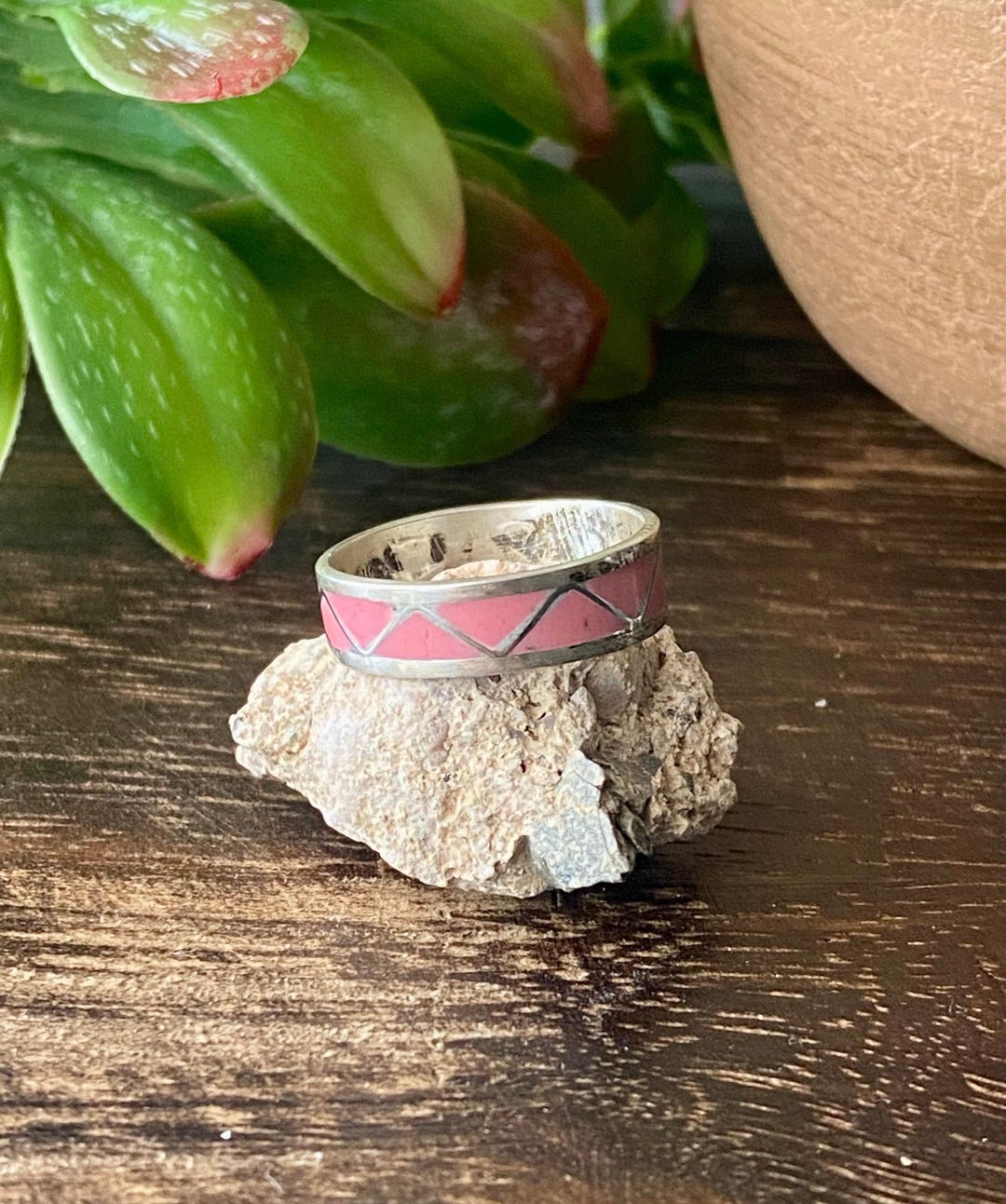 Roger Morgan Pink Coral & Sterling Silver Inlay Ring Size 11.25 - Etsy