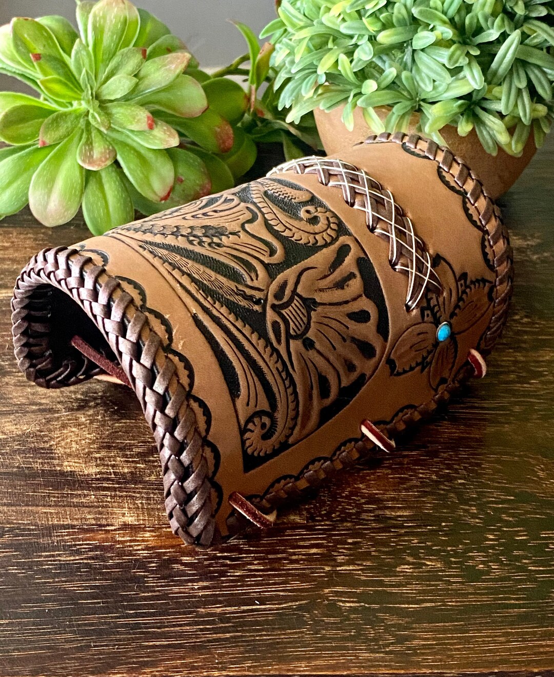 Navajo Made Kingman Turquoise & Sterling Silver Leather Bow Guard ...