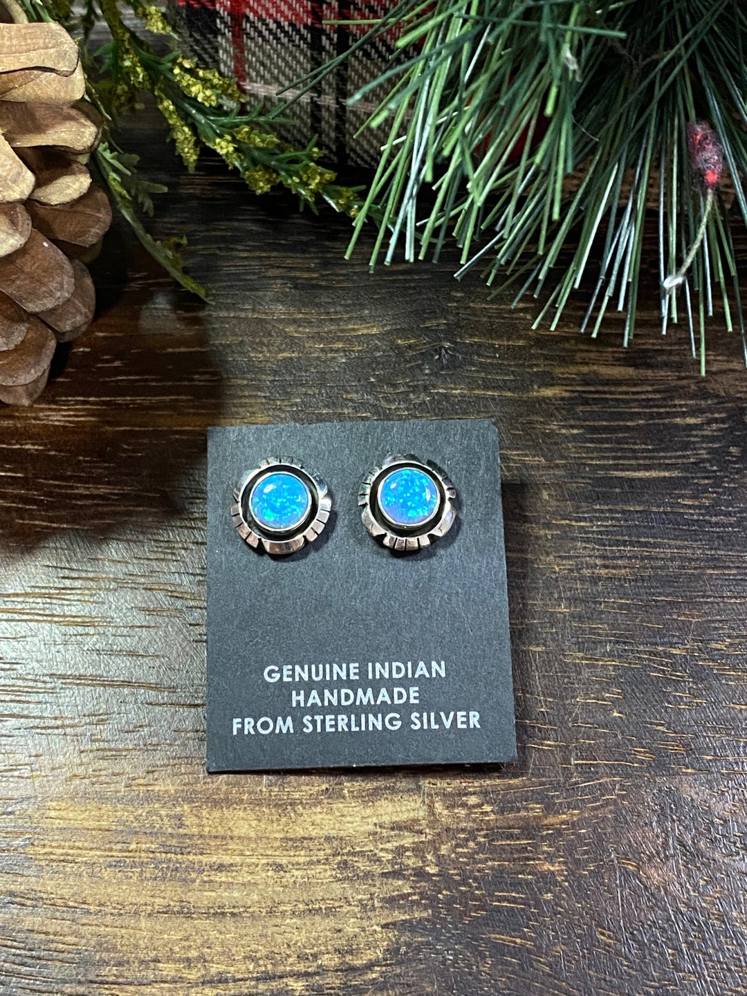 Navajo Made Blue Opal & Sterling Silver Shadowbox Post Earrings - Etsy