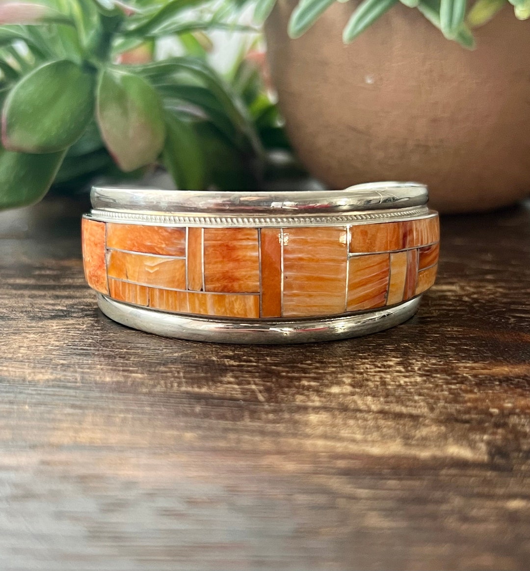 Rickell and Glendora Booqa Zuni Made Spiny Oys & Sterling Silver Inlay ...