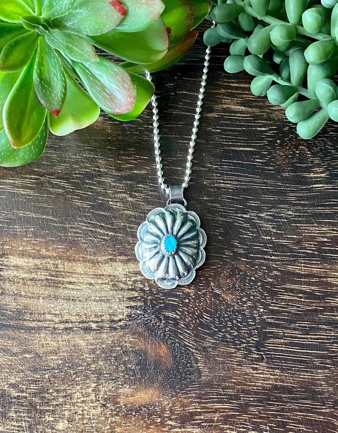 Navajo Made Kingman Turquoise & Sterling Silver Concho Pendant - Etsy