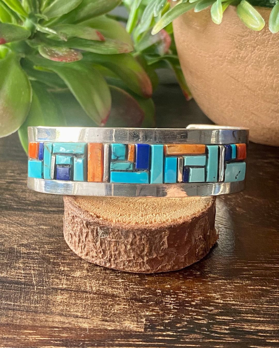 Edward Becenti Multi Stone & Sterling Silver Cobblestone Cuff Bracelet ...
