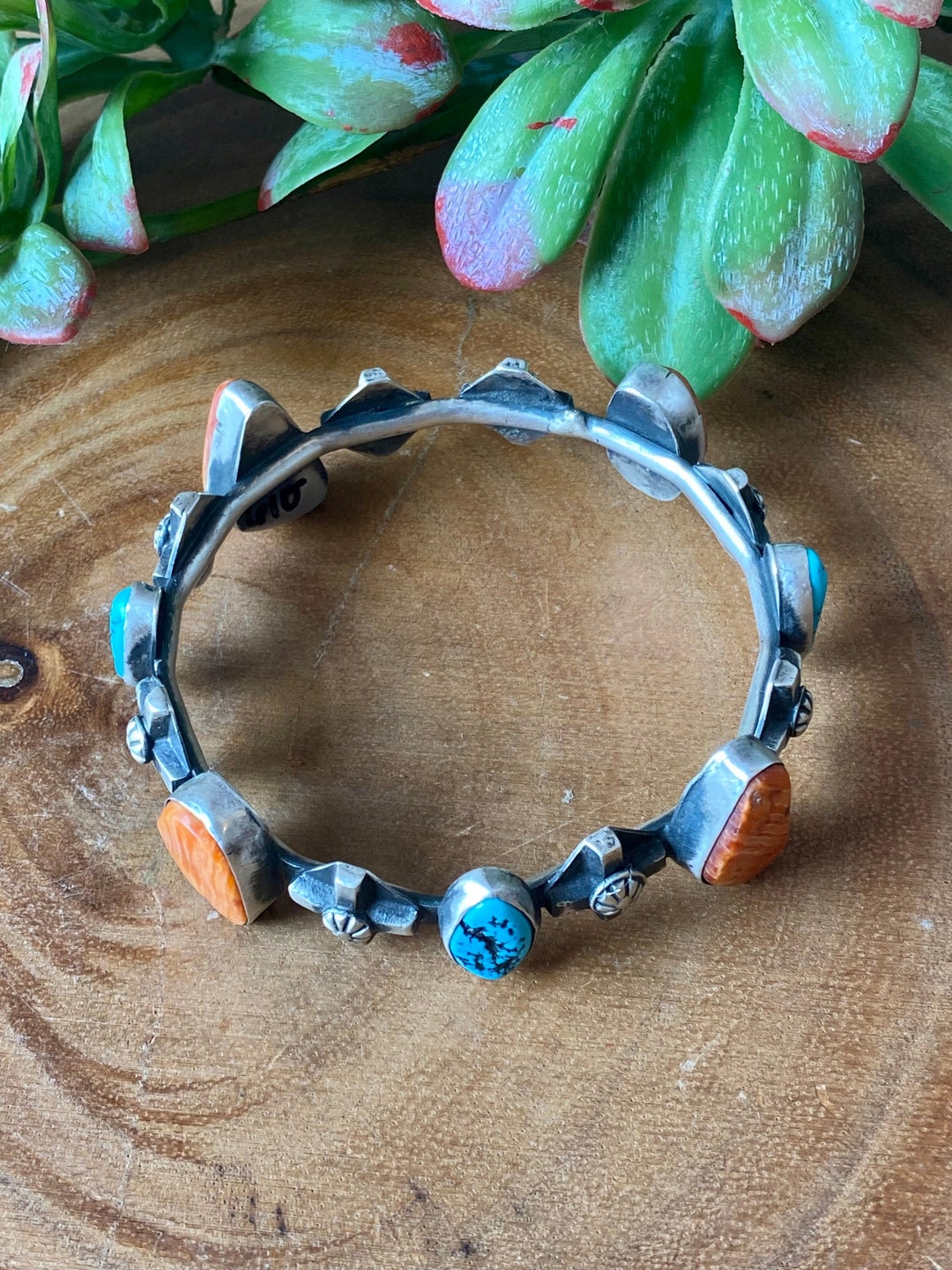 Chimney Butte Kingman Turquoise & Spiny Oyster Sterling Silver Bangle ...