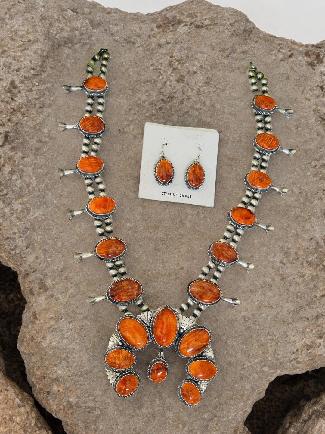 Thomas Francisco Spiny Oyster & Sterling Silver Squash Blossom Necklace ...