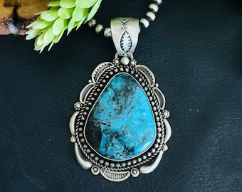 Navajo Ronald Tom Signed Big Sterling Silver and Turquoise Sandcast ...