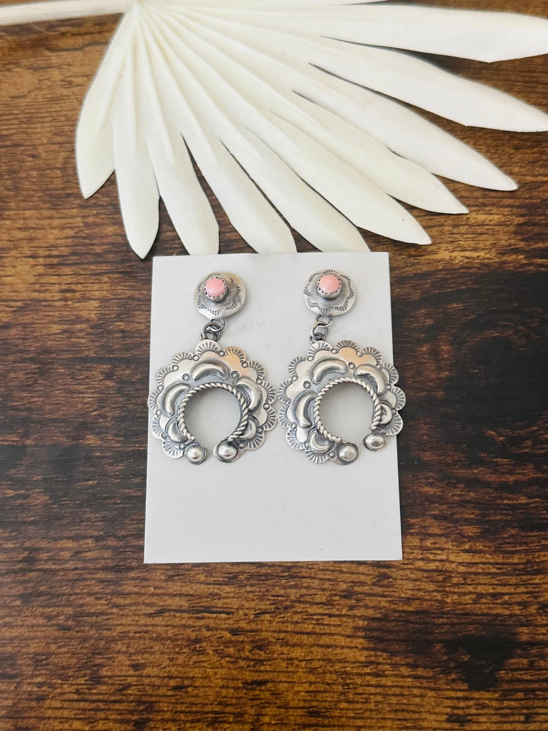 Navajo Made Pink Conch & Sterling Silver Post Dangle Concho Earrings - Etsy