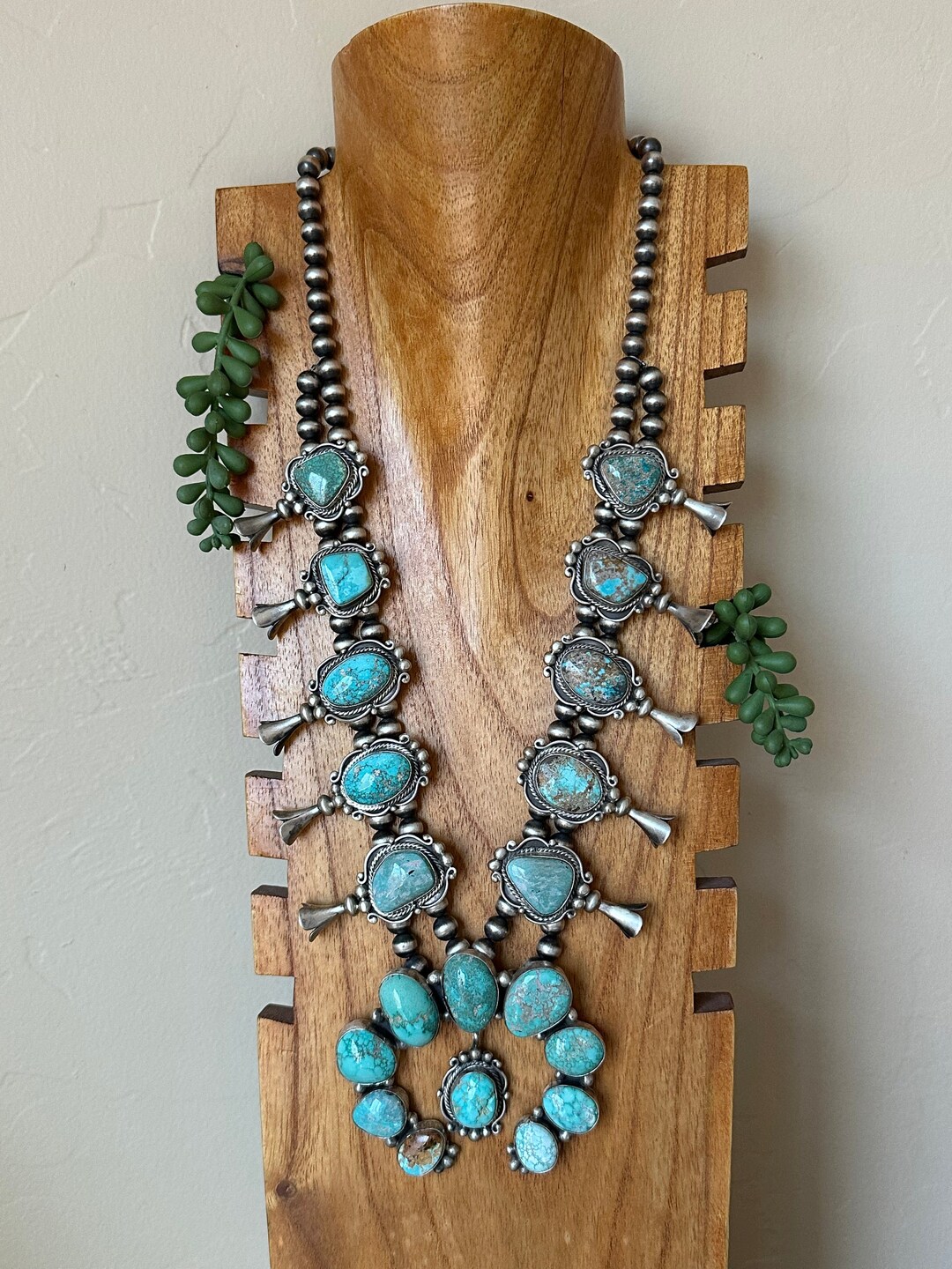 Sheila Becenti Carico Lake Turquoise & Sterling Silver Squash Naja ...