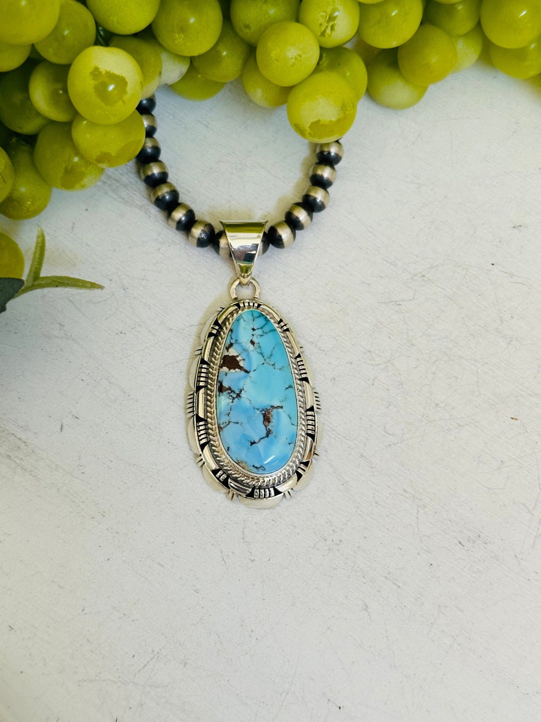 Larry Moses Yazzie Golden Hills Turquoise & Sterling Silver Pendant - Etsy