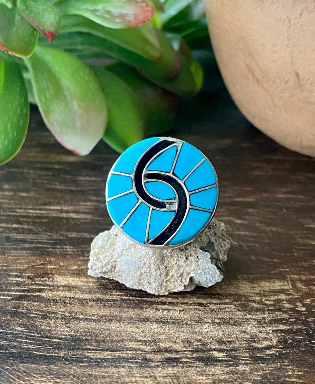 Amy Locaspino Kingman Turquoise & Sterling Silver Inlay Ring Size 7 - Etsy