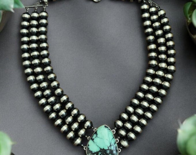 Larry Kaye New Lander Variscite & Sterling Silver 3 Strand Necklace - Etsy