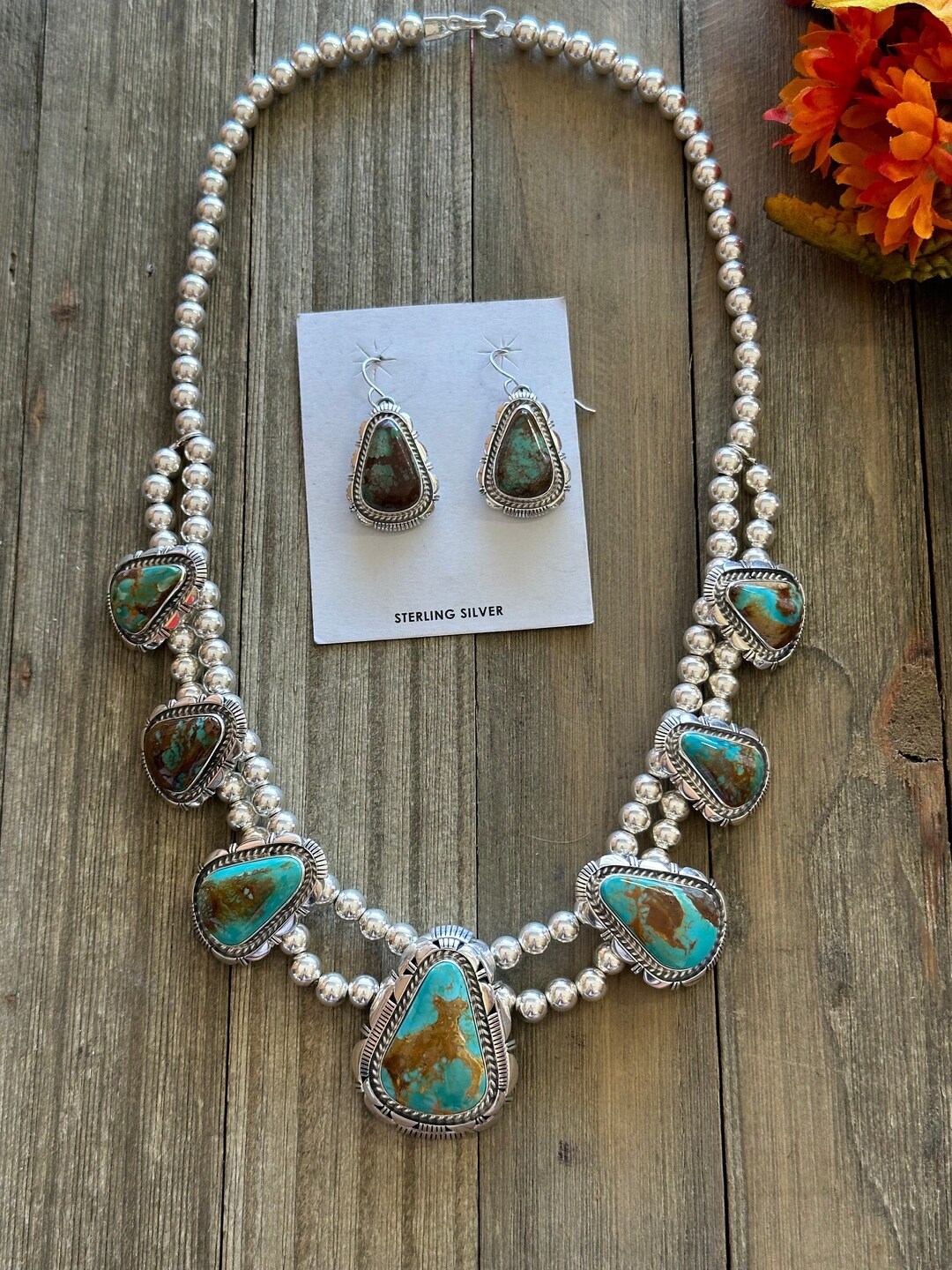 Larry Moses Yazzie Royston Turquoise & Sterling Silver Necklace Set - Etsy
