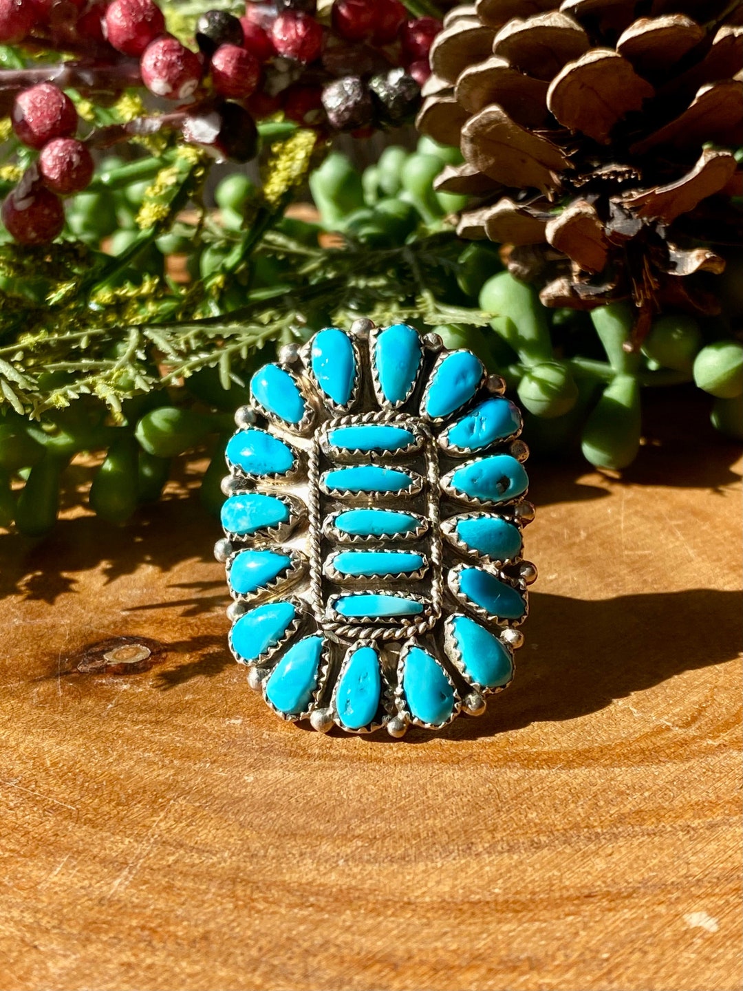 Jerry and Wilma Begay High Grade Turquoise & Sterling Silver Cluster ...