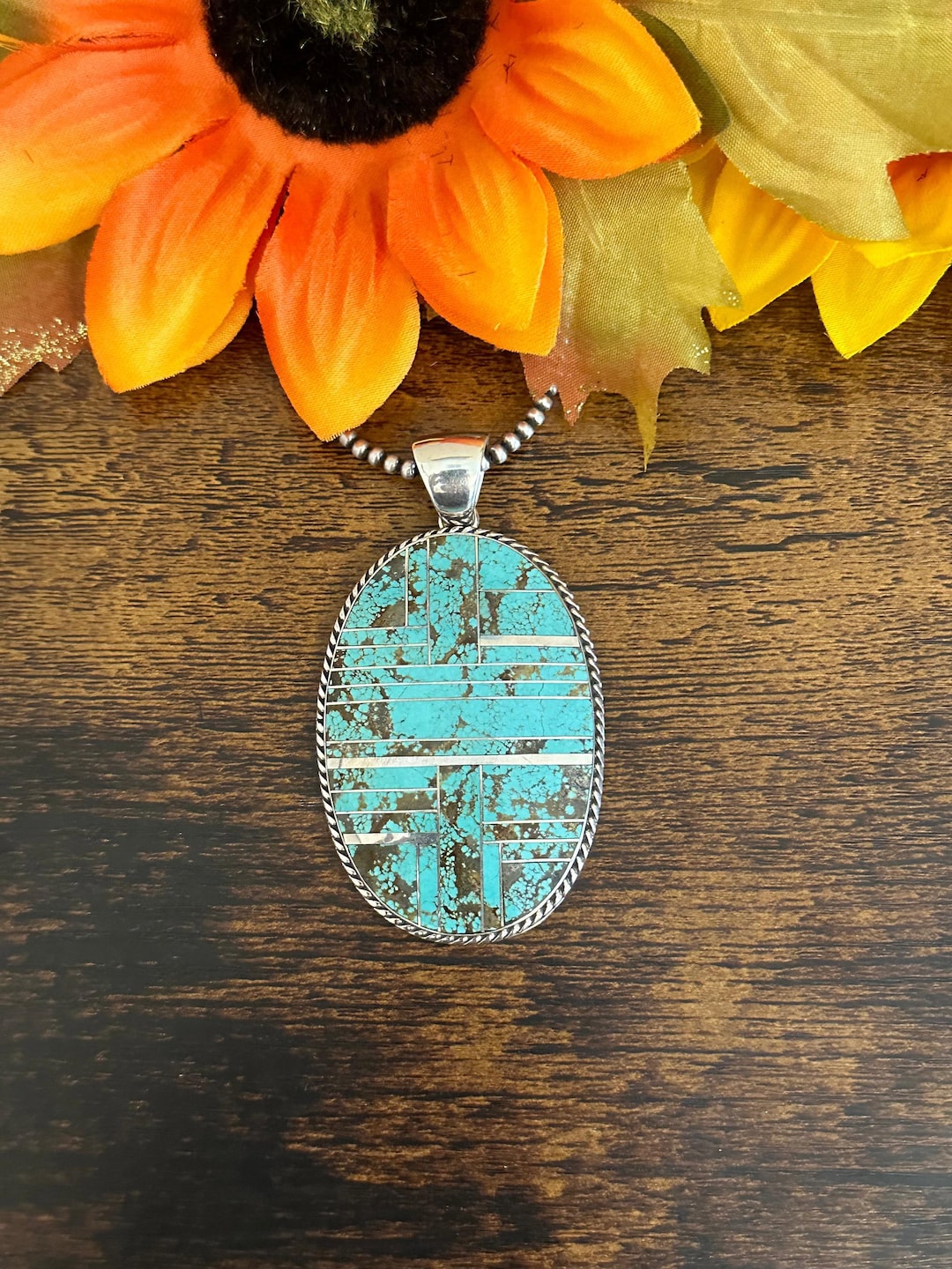 Larry Kay 8 Turquoise & Sterling Silver Inlay Pendant - Etsy