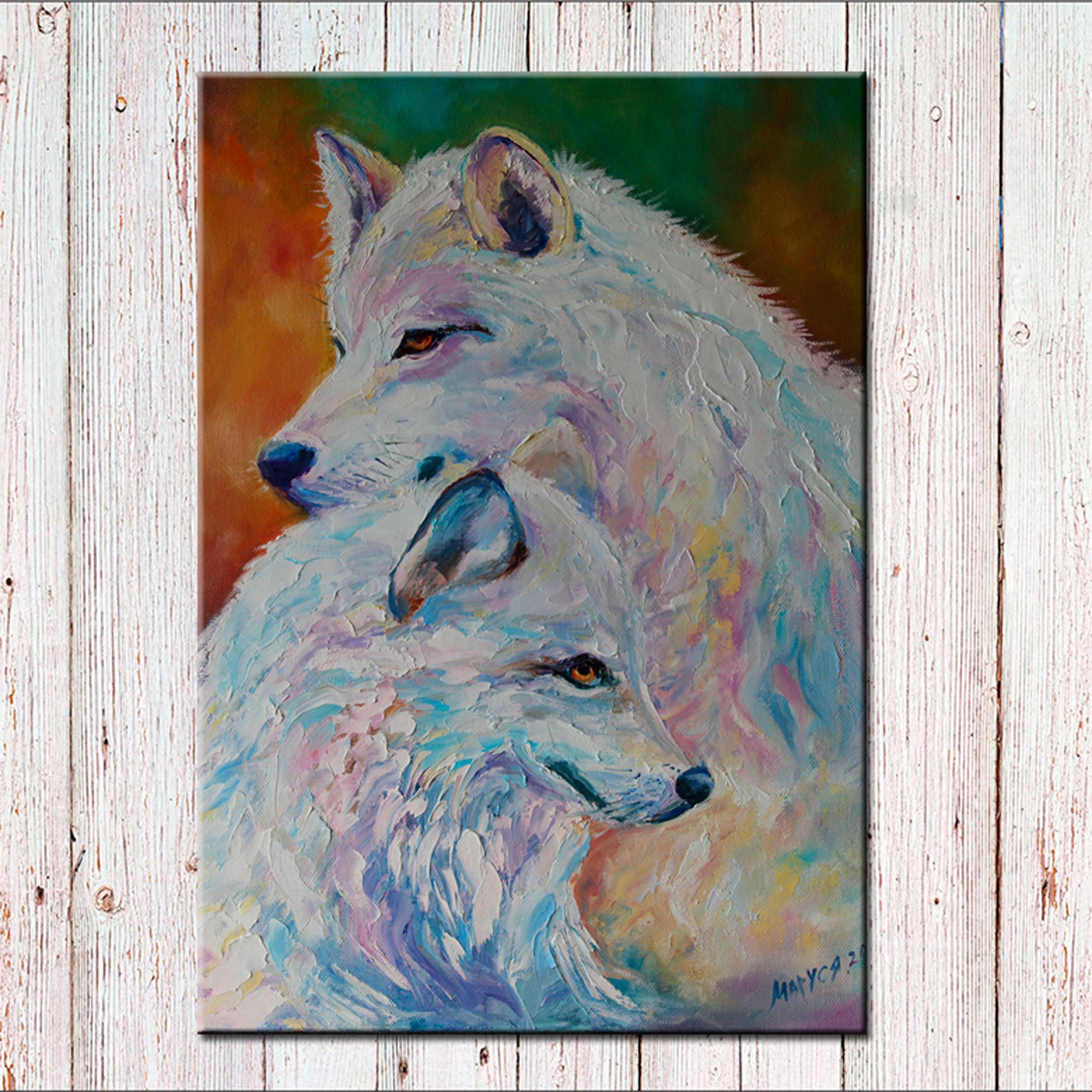 Pair of Wolves Oil Painting on canvas Wolf Original Wall art | Etsy