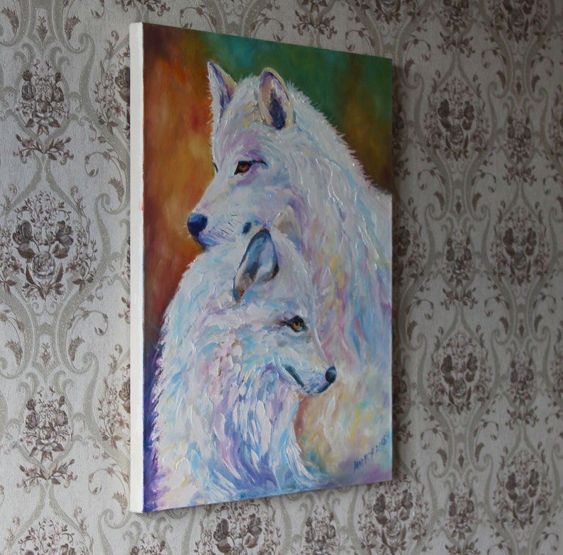 Pair of Wolves Oil Painting on canvas Wolf Original Wall art | Etsy