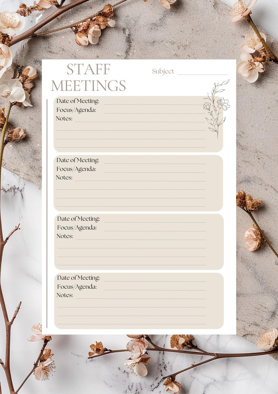 Boho Teacher Meeting Notes | Beige Printable Staff Meeting PDF ...