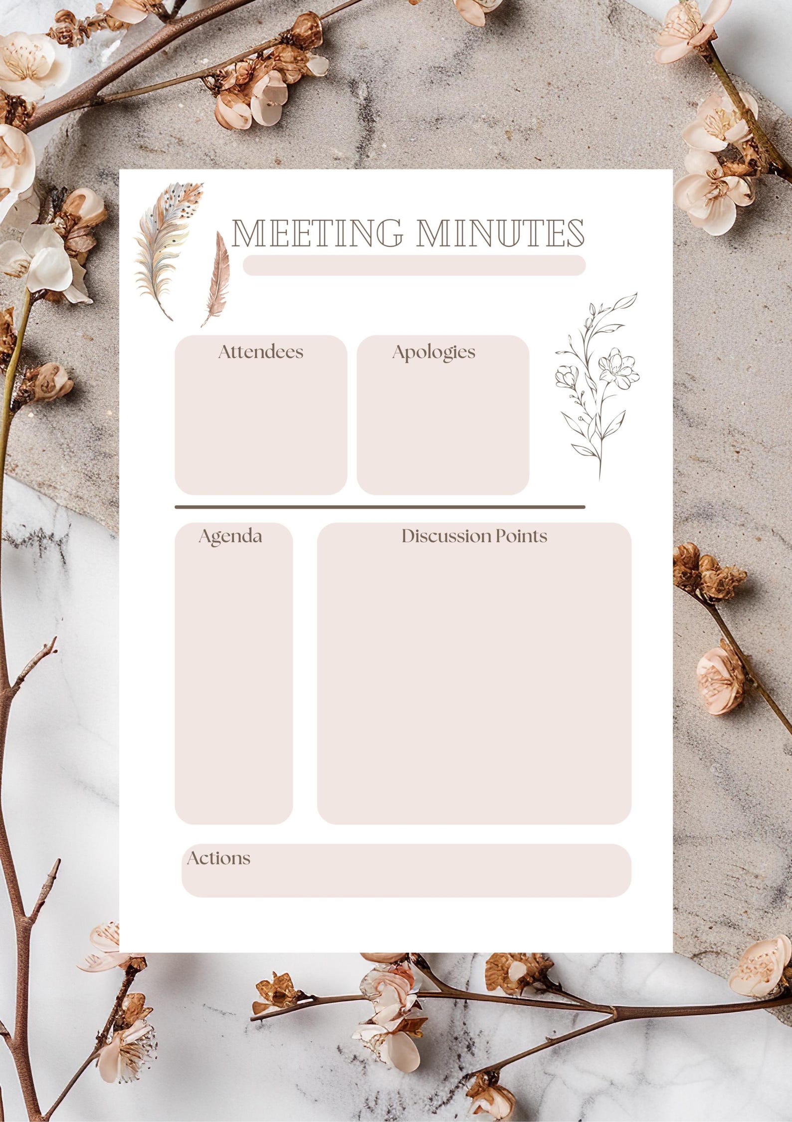 Boho Meeting Minutes Template | Printable Meeting Notes | Business ...