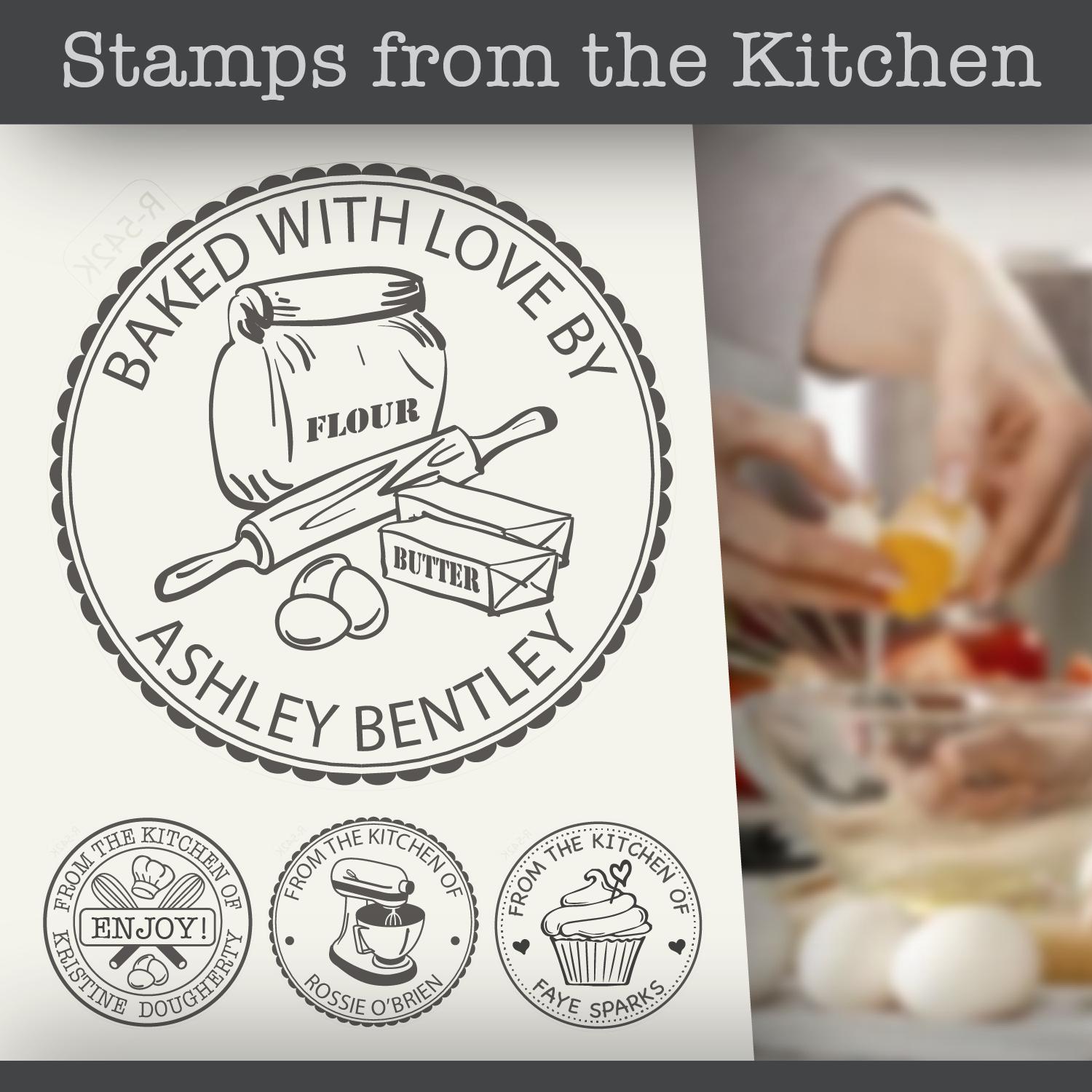 Personalized Kitchen Rubber Stamp: Cupcake, Pie, Rolling Pin, Baking ...