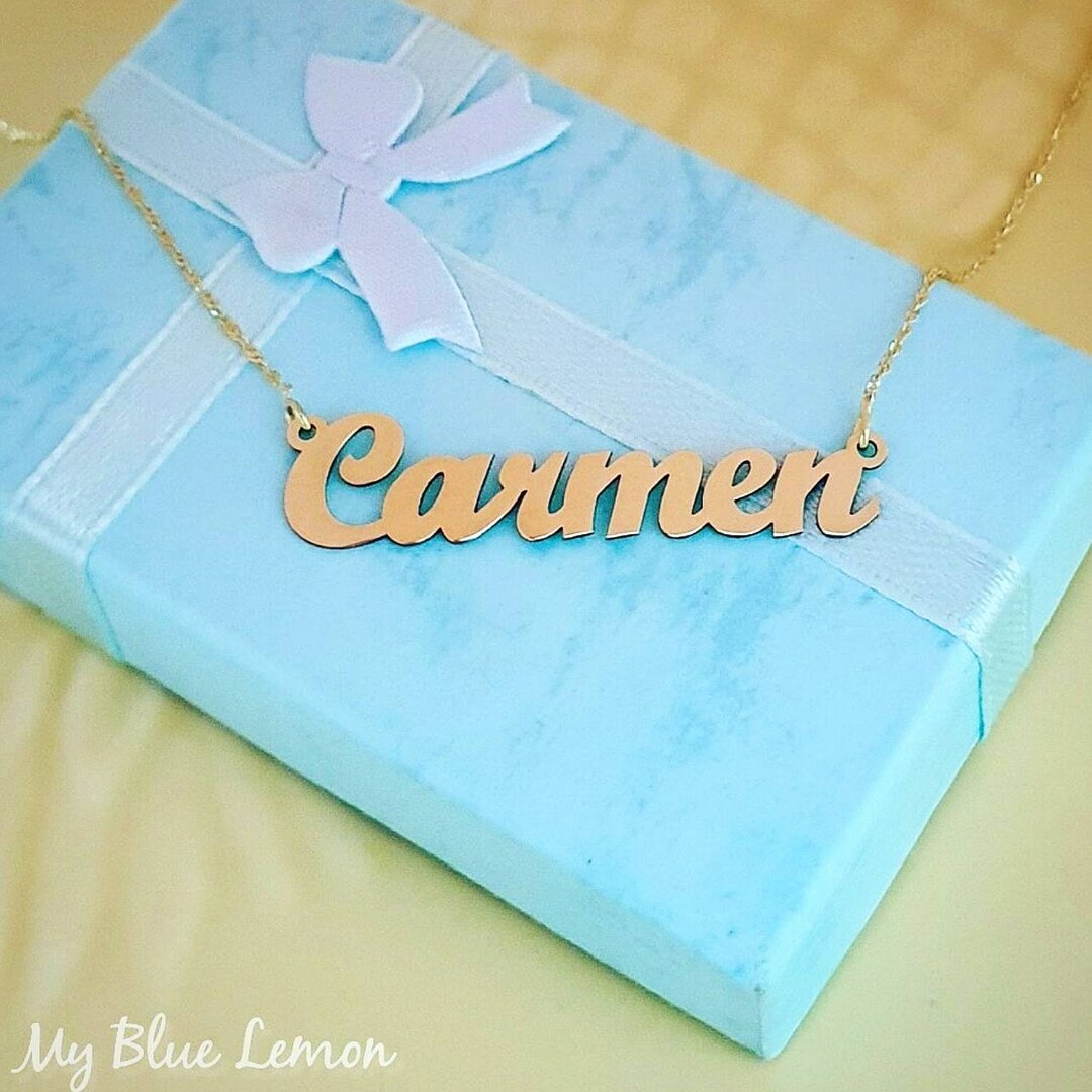 Real Gold Nameplate Necklace 14 Karat Solid Gold Customized Bridesmaid ...