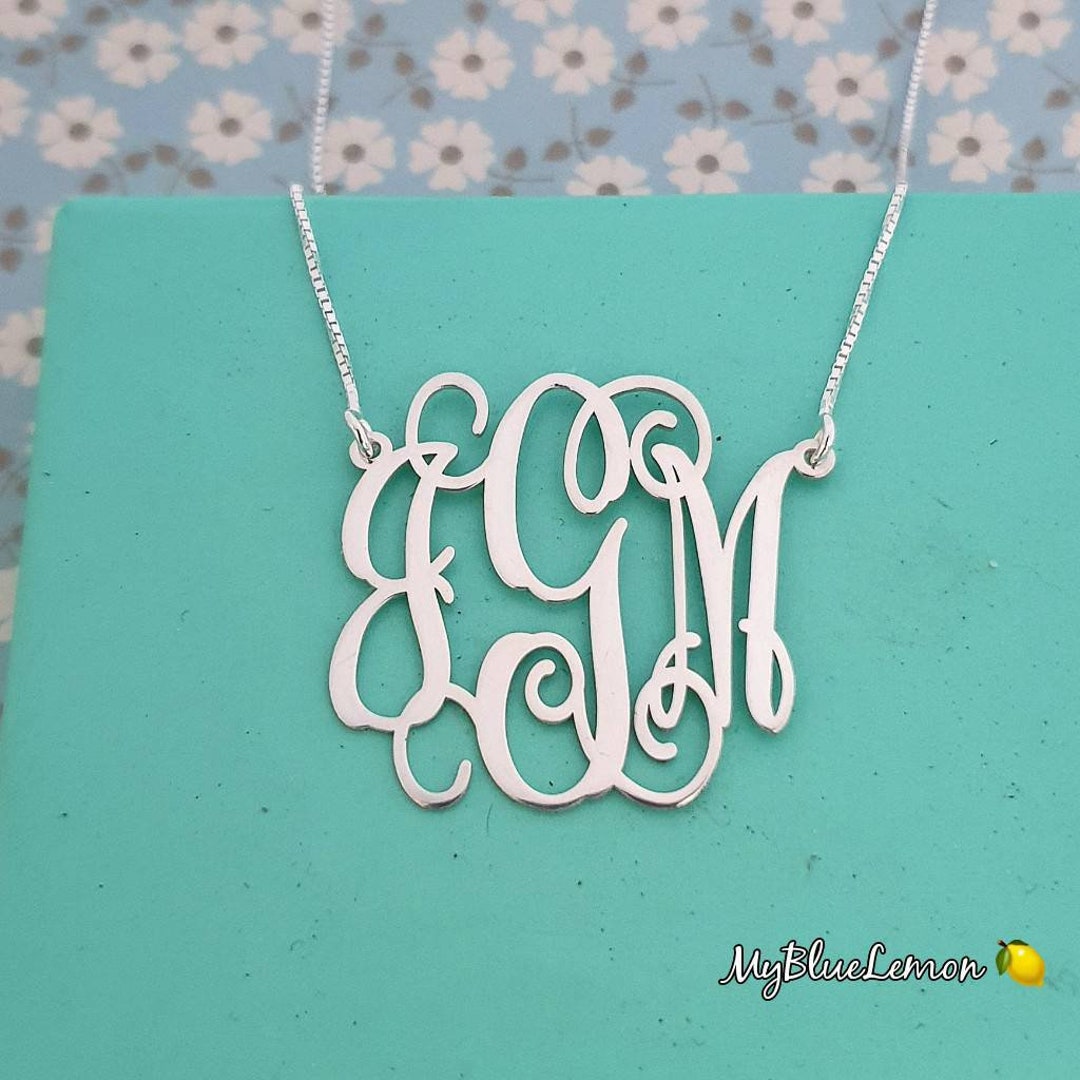 Monogram Necklace Sterling Silver Customized Initial Pendant Letter ...