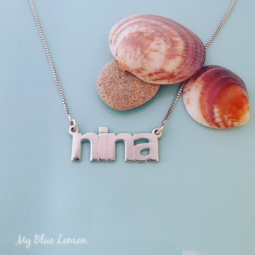 Nina Name Necklace, White Gold Lower Case Name Tag, Order Any Name, - Etsy