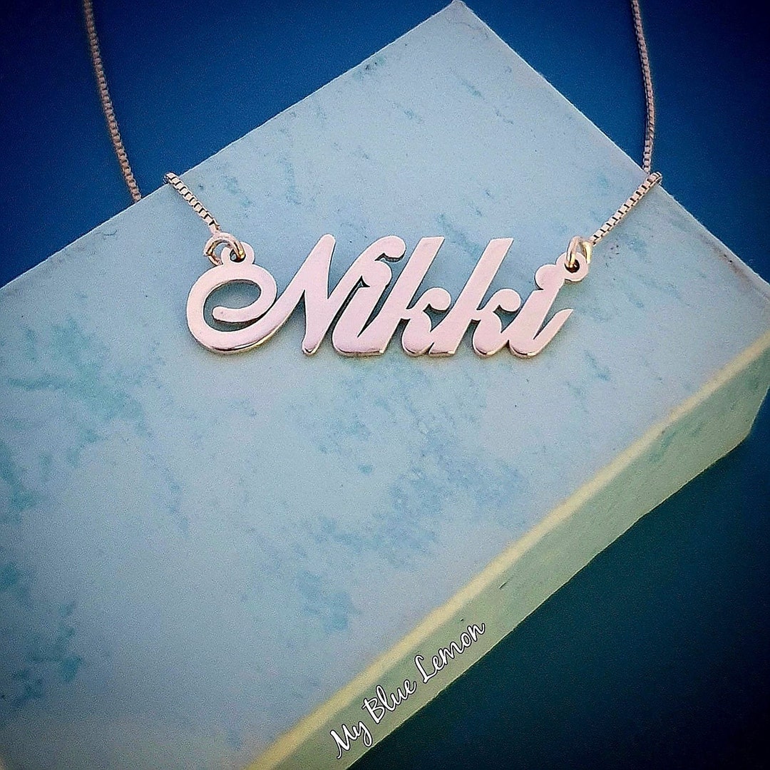 Nameplate Necklace Nikki Style Script Sterling Silver 925 Personalized ...