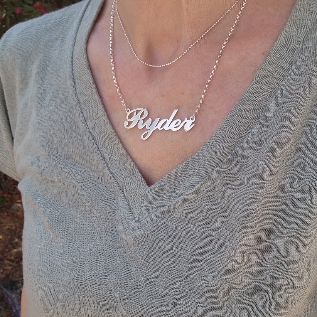 Large Name Necklace Classic Script Personalized Big Nameplate Chain ...