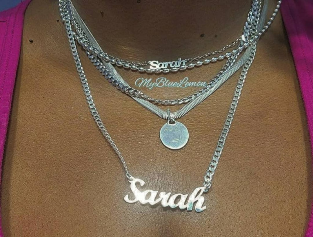 Sterling Silver Name Necklace Cobra Chain Sarah Style Large Size - Etsy