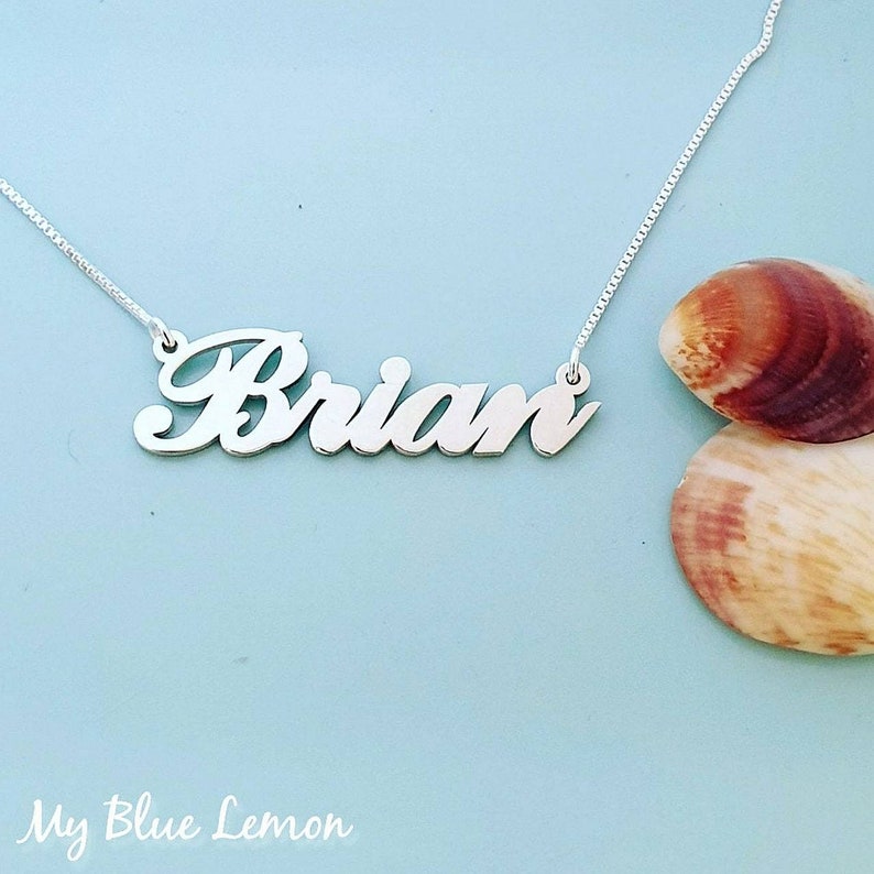 Personalized Nameplate Necklace Sterling Silver Script Classic Brian ...
