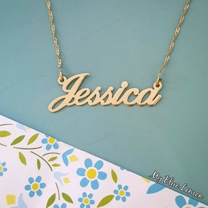 Name Necklace Jessica Style Classic Script in Solid 14k Gold ...