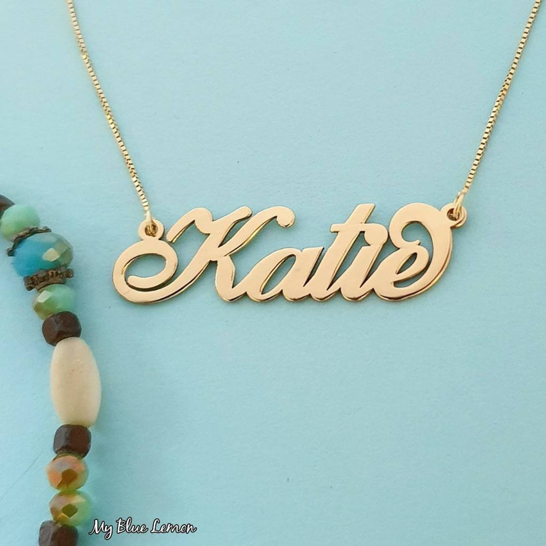 Name Necklace Genuine 14k Real Gold Katie Style - Etsy