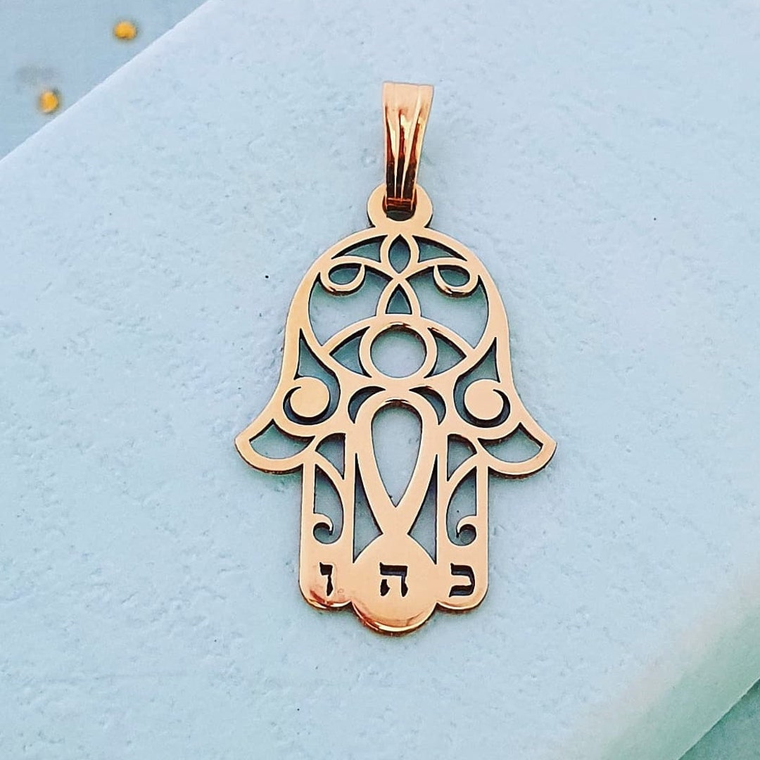 14k Gold Hamsa Pendant: Kabbalah 72 Names of God, Personalized Hebrew ...