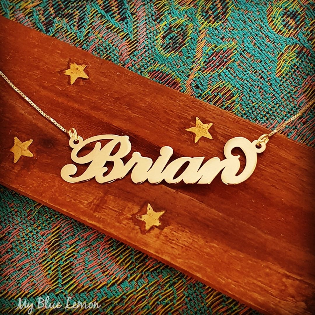 Real Gold Name Necklace Solid 14k Gold Brian Style - Etsy