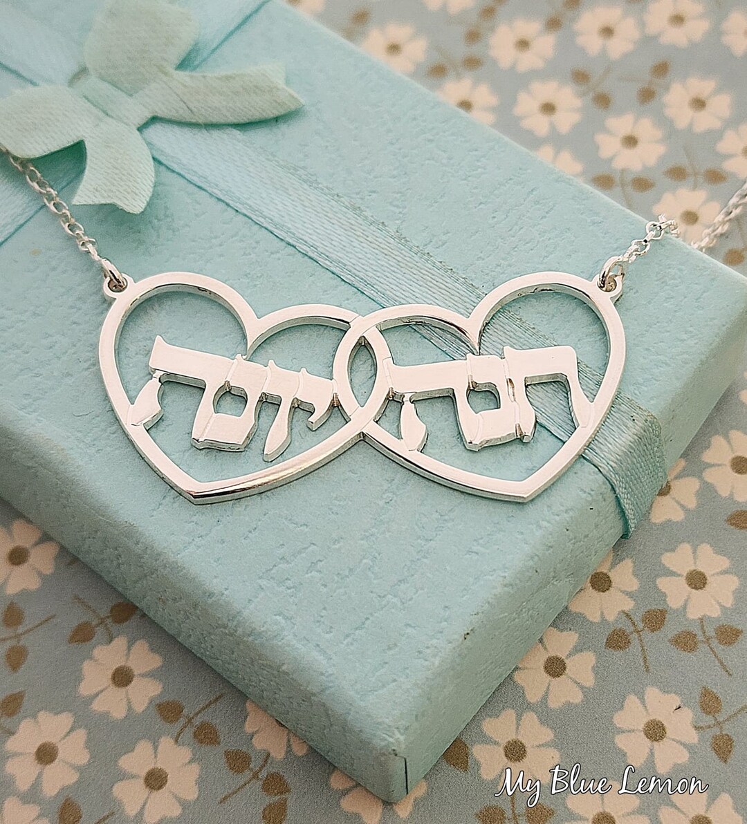 Hebrew Name Necklace Children's Child Names Mother Child Jewish Hearts ...