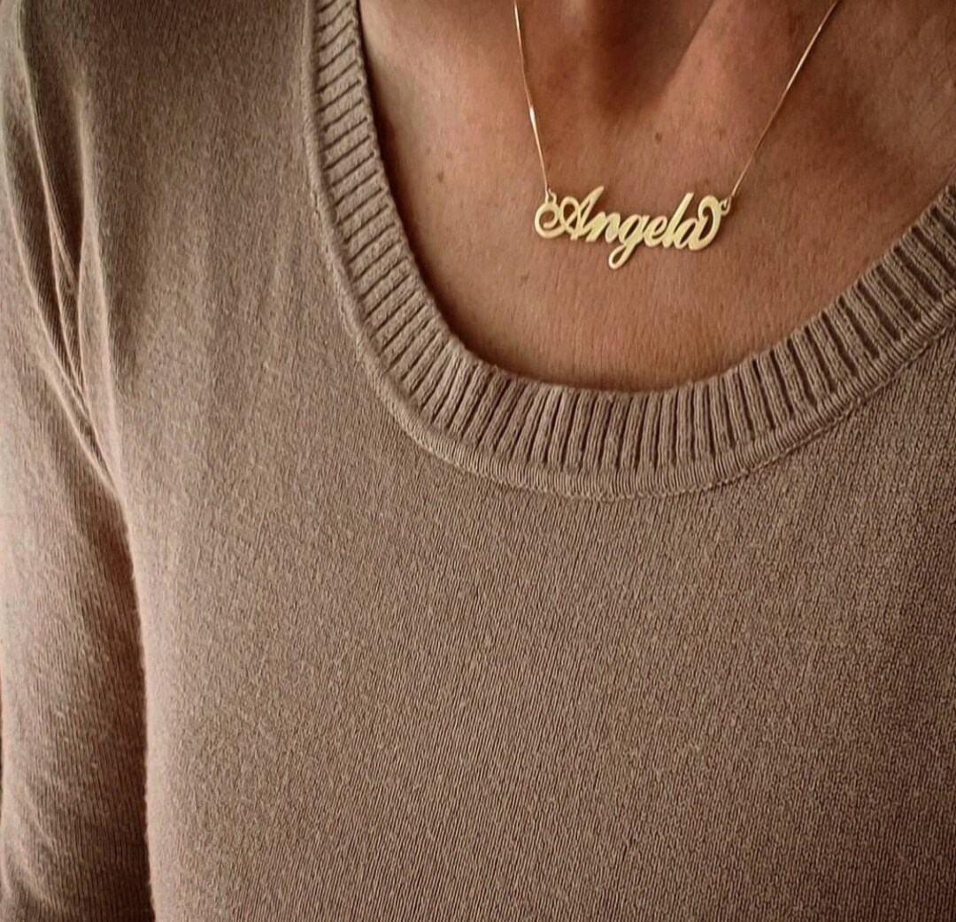 14k Solid Gold Personalized Name Necklace: Angela Style - Etsy