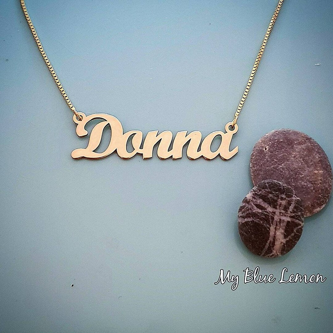 Name Necklace Solid 14k Yellow Gold Donna Style UPGRADED QUALITY ...