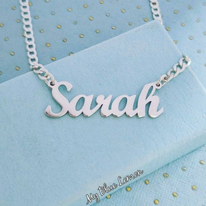 Sterling Silver Name Necklace Cobra Chain Sarah Style Large Size - Etsy